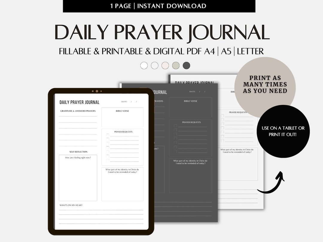 Daily Prayer Journal 1 Page Fillable and Printable Faith - Etsy
