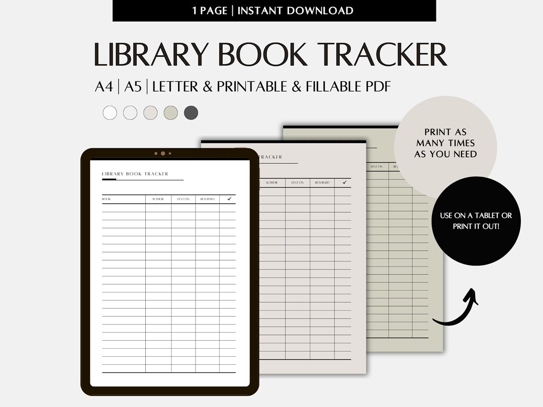 Library Book Tracker PDF, Fillable & Printable 1 Page Template for IPAD ...