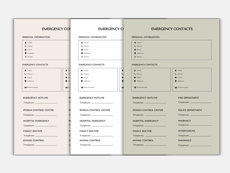 Emergency Contacts Digital Planner Template - Etsy