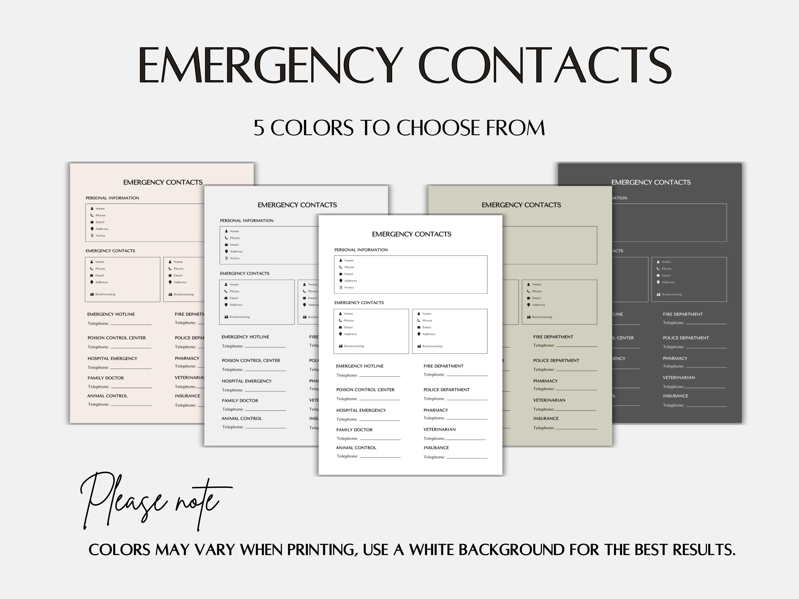 Emergency Contacts Digital Planner Template - Etsy