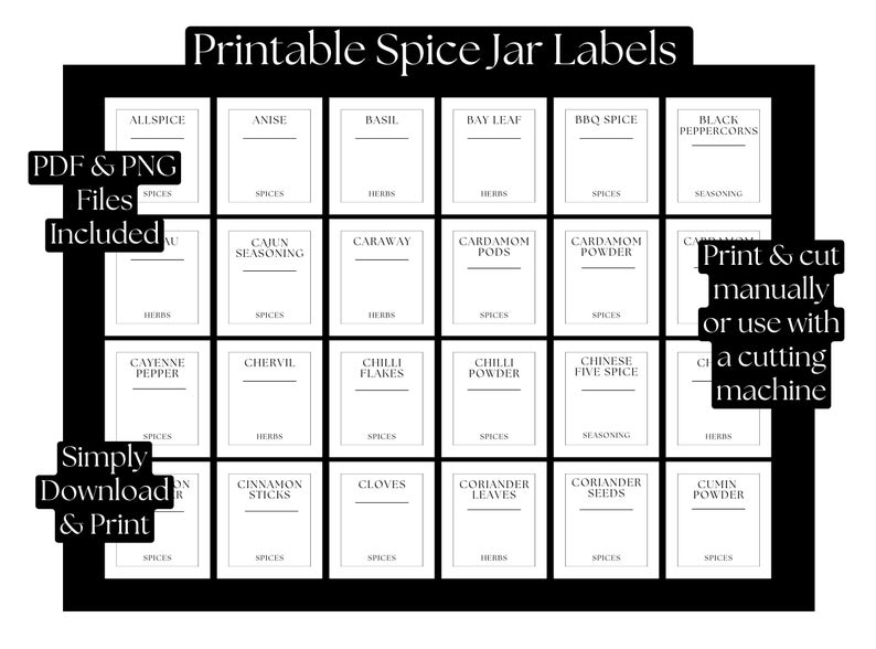 Printable Spice Jar Labels - Herbs and Spices - Etsy