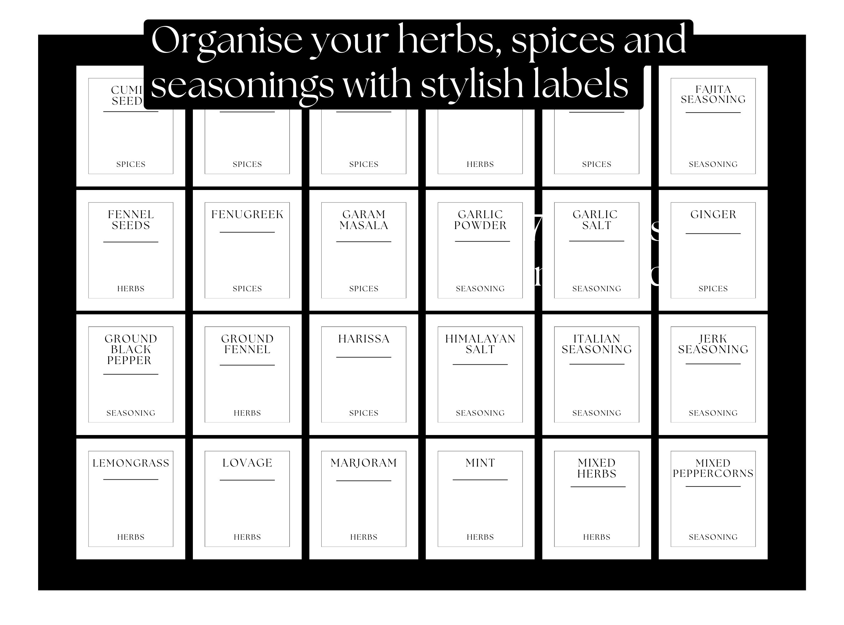 Printable Spice Jar Labels - Herbs and Spices - Etsy