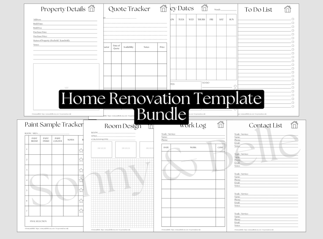 Printable Home Renovation Templates Bundle - Etsy