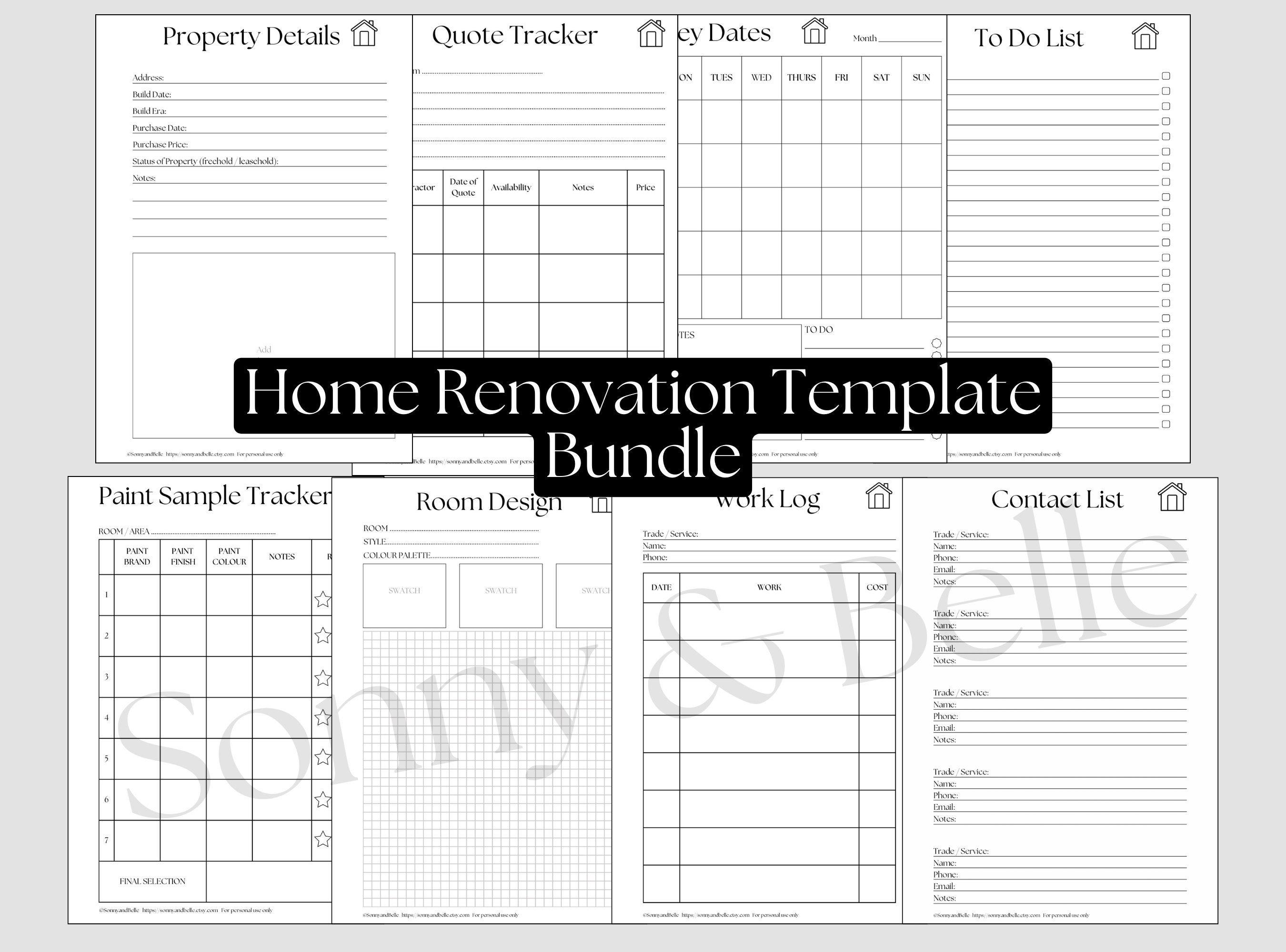 Printable Home Renovation Templates Bundle - Etsy