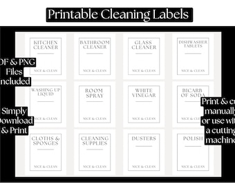 Cleaning Labels Templates, Minimalist Organisation, Various Size ...