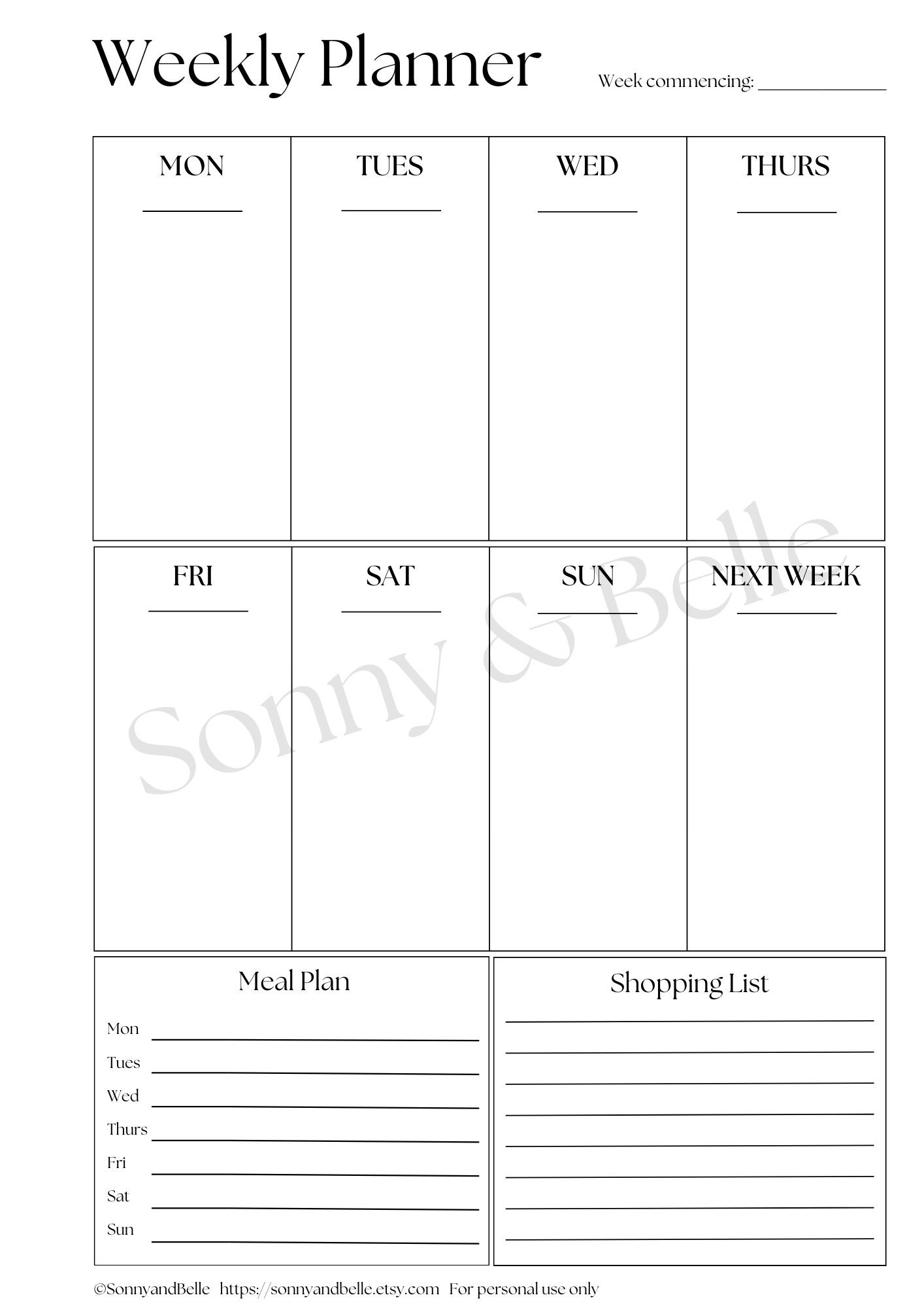 Printable Weekly Planner - Meal Plan - Shopping List - Etsy