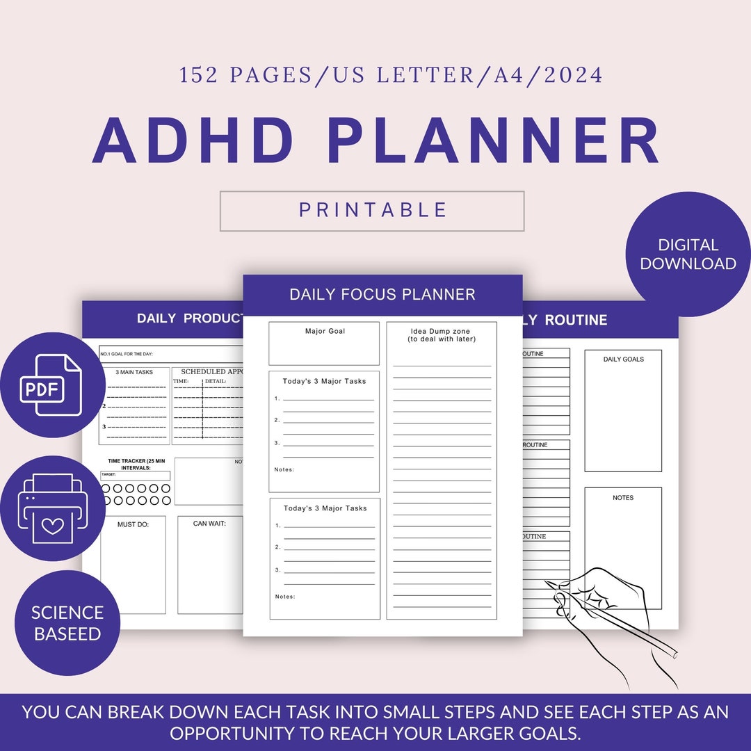 ADHD Planner science Based, Printable Adult , ADHD Journal, Adhd ...