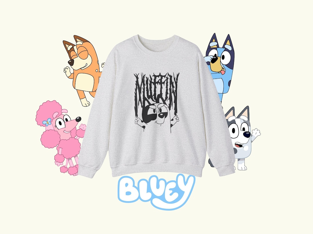 Bluey Muffin, Bluey Characters, Bluey Cousin, Crewneck Sweatshirt, Blue ...
