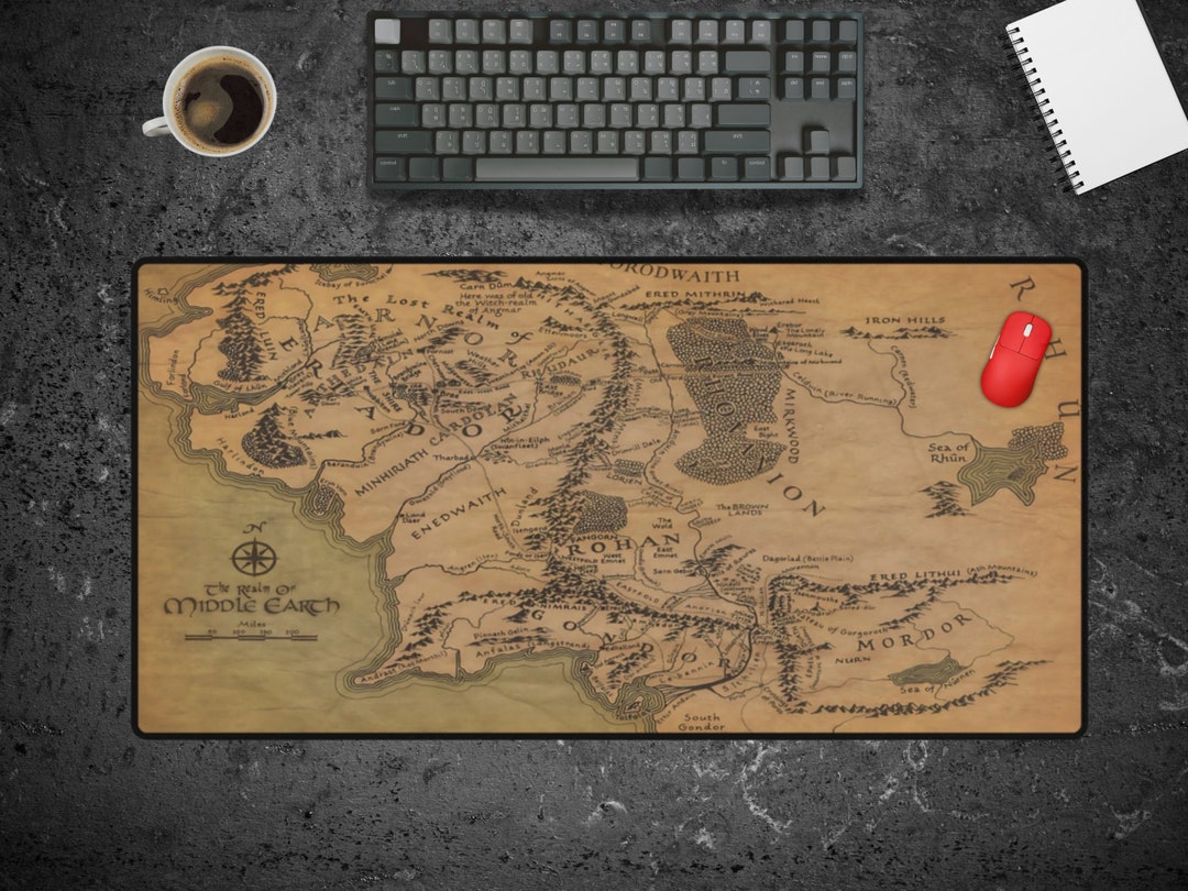 Middle Earth Map, Lord of the Rings Mouse Pad, Hobbit Desk Mat ...