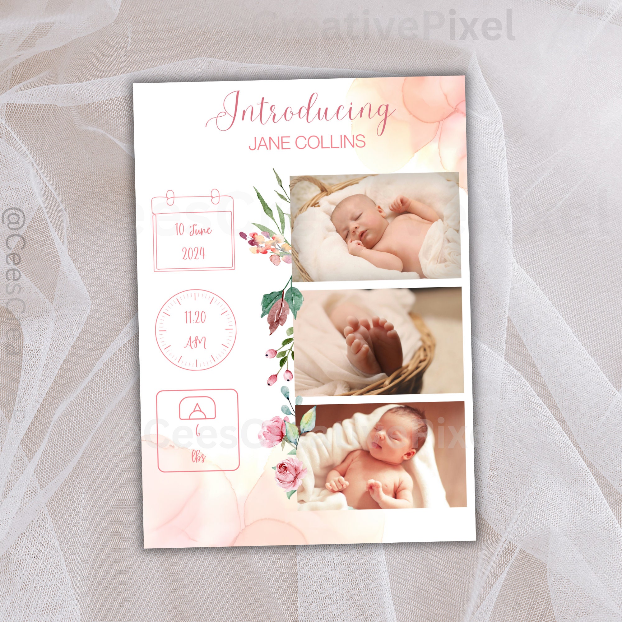 Watercolor Baby Introducing Digital Announcement Template Pregnancy ...