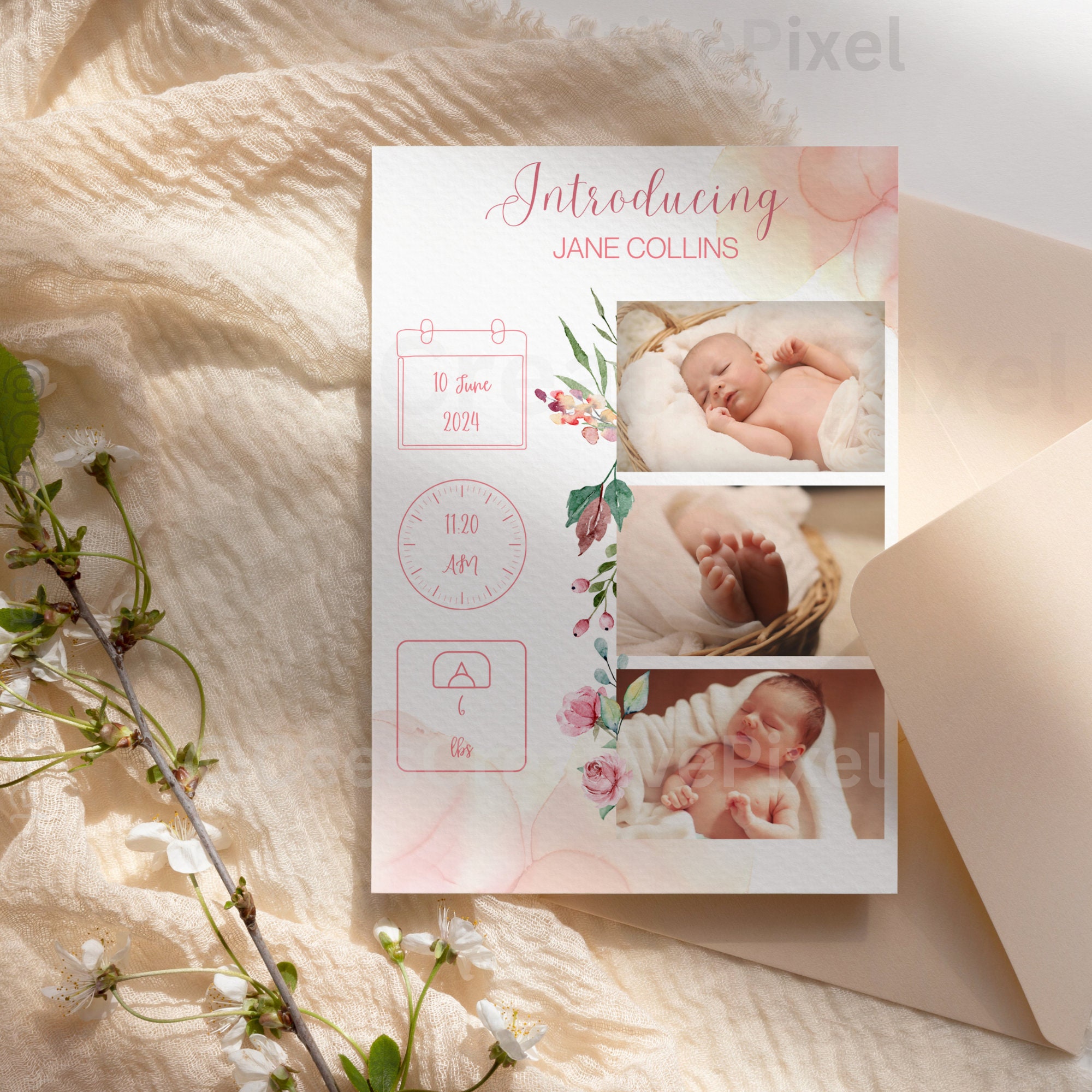 Watercolor Baby Introducing Digital Announcement Template Pregnancy ...
