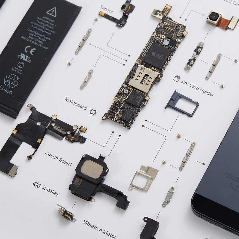 IPhone 5 Teardown Art Digital Template Apple iPhone Framed iPhone Wall ...