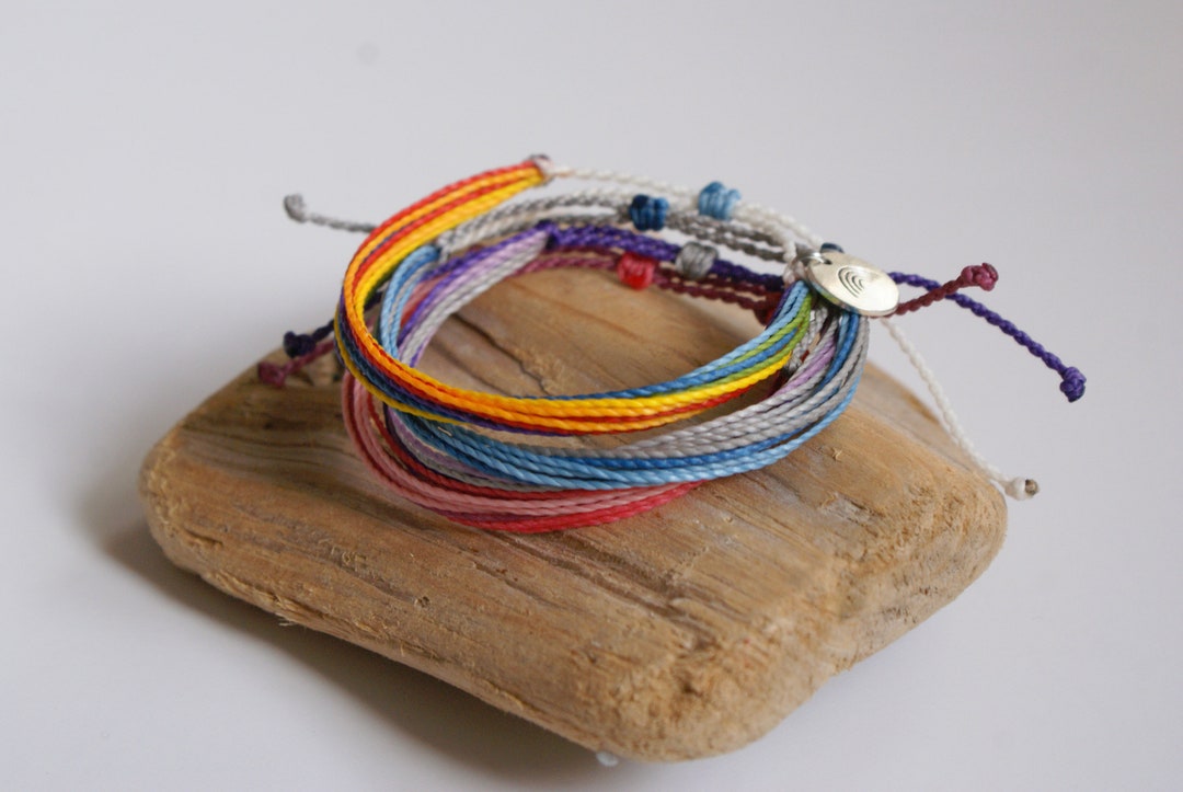 Rainbow String Bracelet, Stack of Bracelets, Surfer Bracelet, Rainbow ...