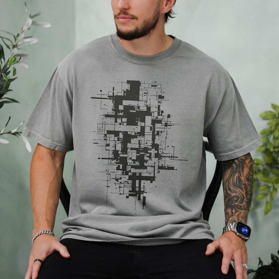 Abstract Lines Art T-shirt, Geometric Design Shirt, Unique Graphic Tee ...