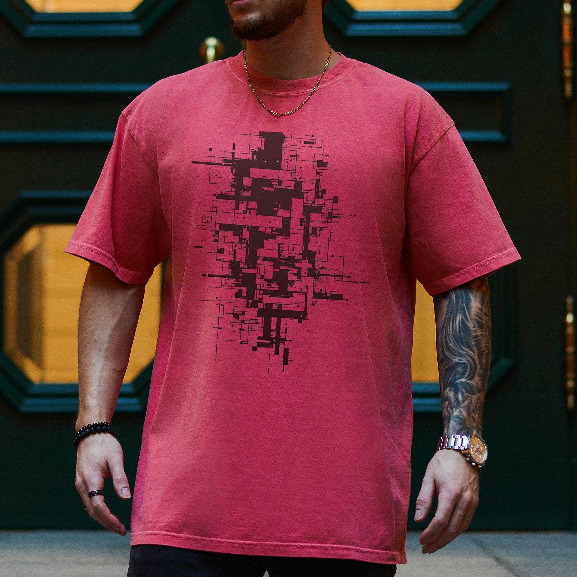 Abstract Lines Art T-shirt, Geometric Design Shirt, Unique Graphic Tee ...