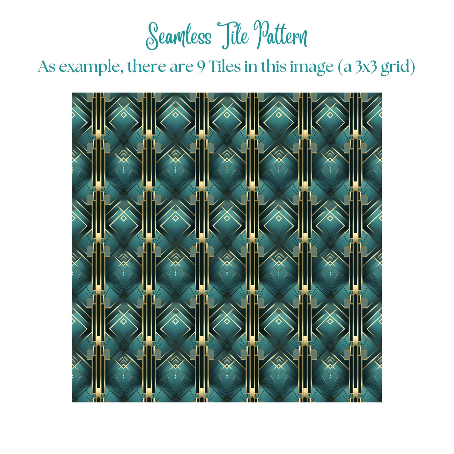 Teal Gold Art Deco DIGITAL PAPER Turquoise Tiles Wallpaper Backgrounds ...