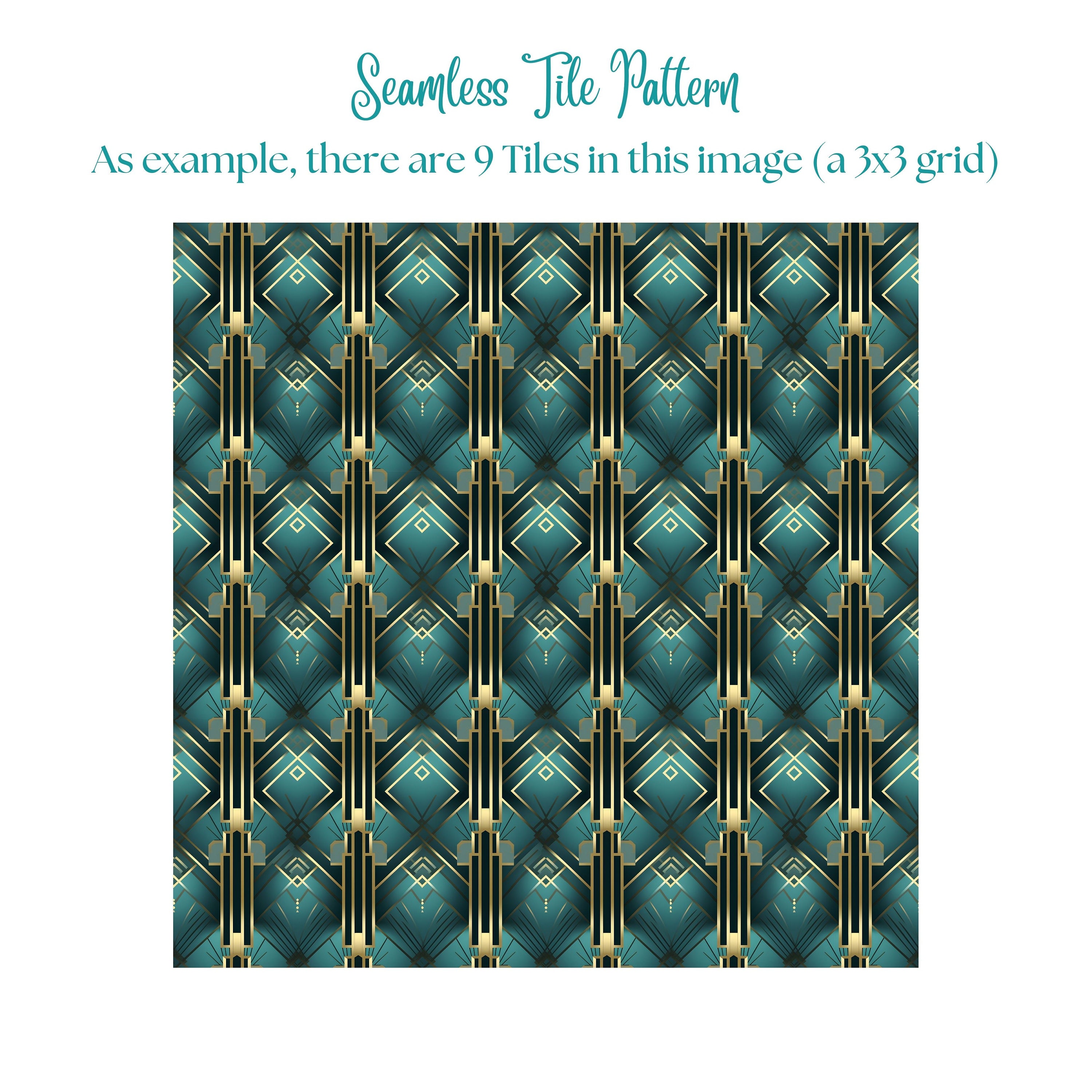 Teal Gold Art Deco DIGITAL PAPER Turquoise Tiles Wallpaper Backgrounds ...