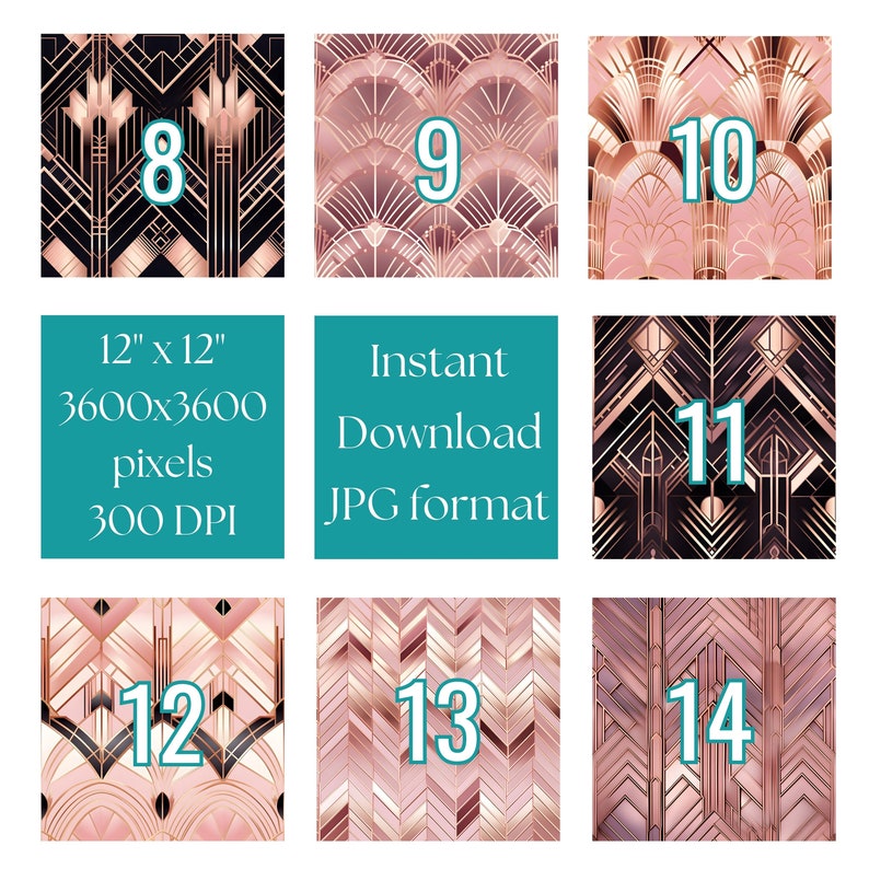 Rose Gold Art Deco DIGITAL PAPER Tiles Wallpaper Backgrounds Foil Paper ...