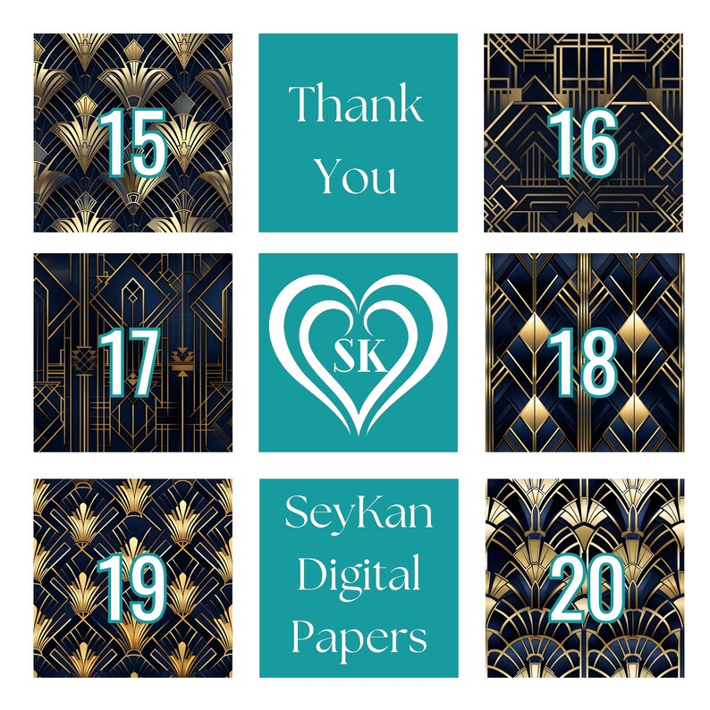 Navy Gold Art Deco DIGITAL PAPER Tiles Wallpaper Backgrounds Foil Paper ...