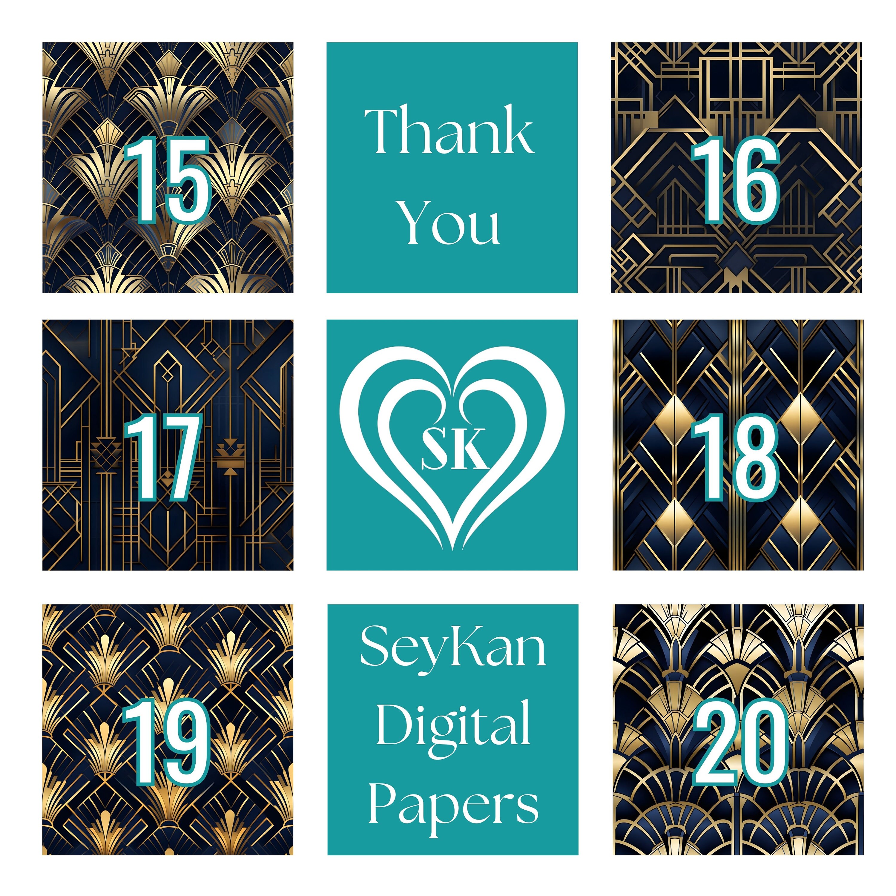 Navy Gold Art Deco DIGITAL PAPER Tiles Wallpaper Backgrounds Foil Paper ...