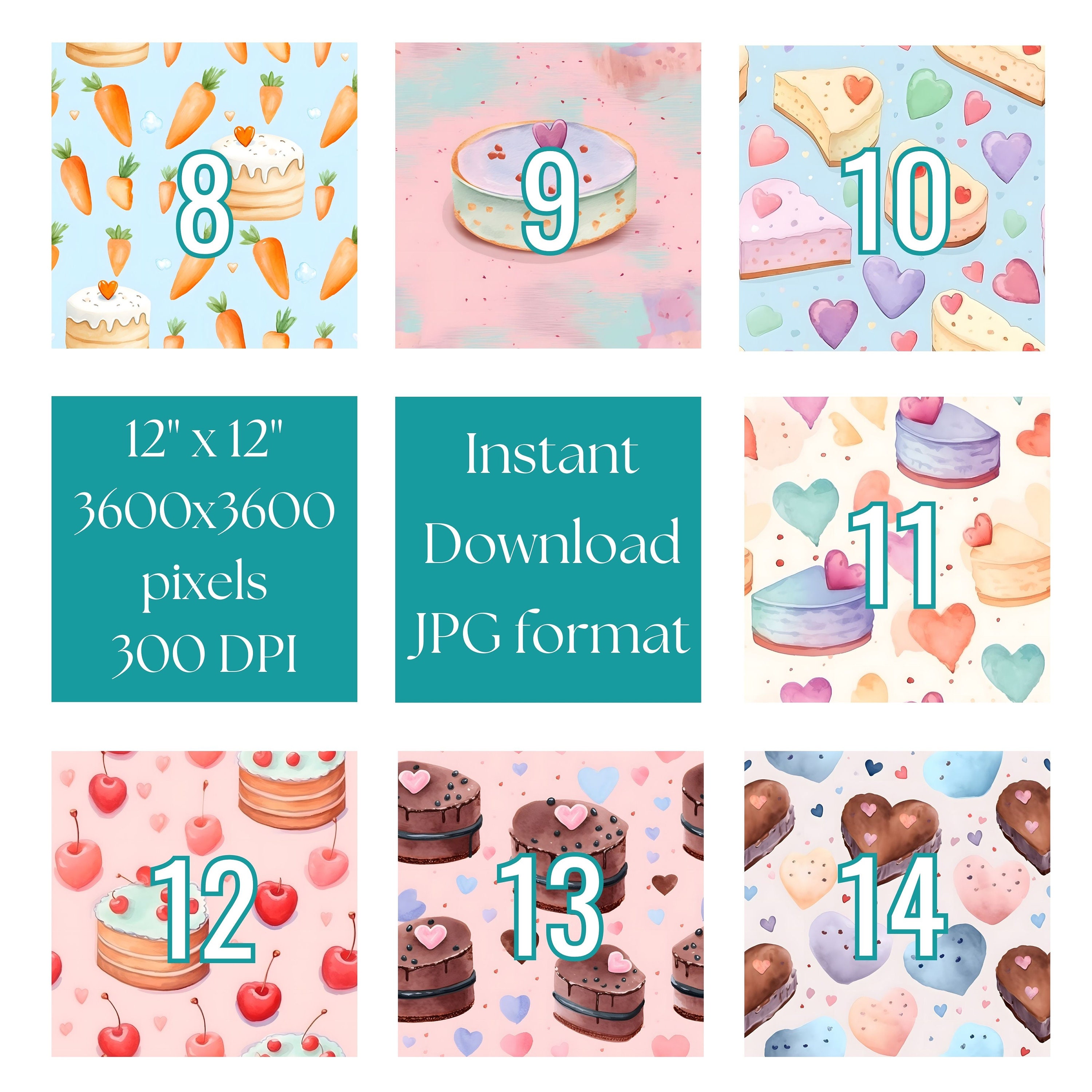 Bakery Cakes Seamless DIGITAL PAPER Cheesecake Chocolate Carrot Cake ...
