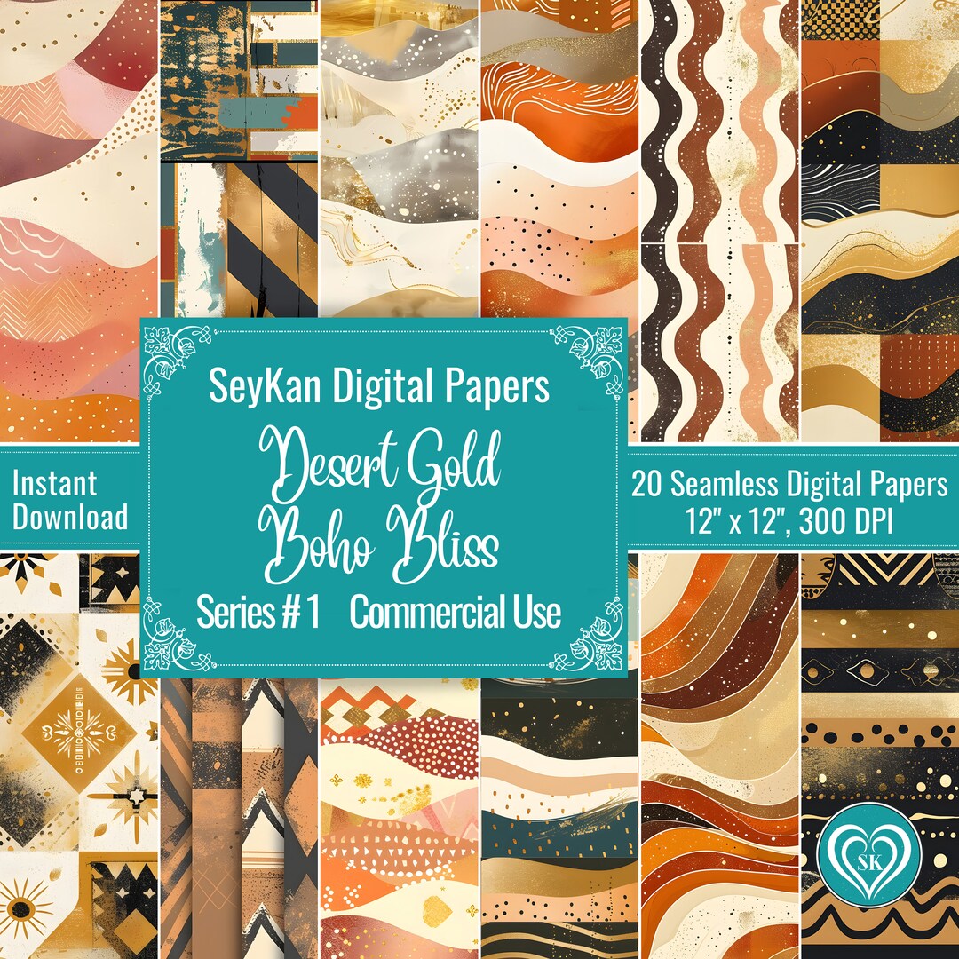 Desert Gold Boho Bliss DIGITAL PAPER 70s 60s Retro Vibe Pretty ...