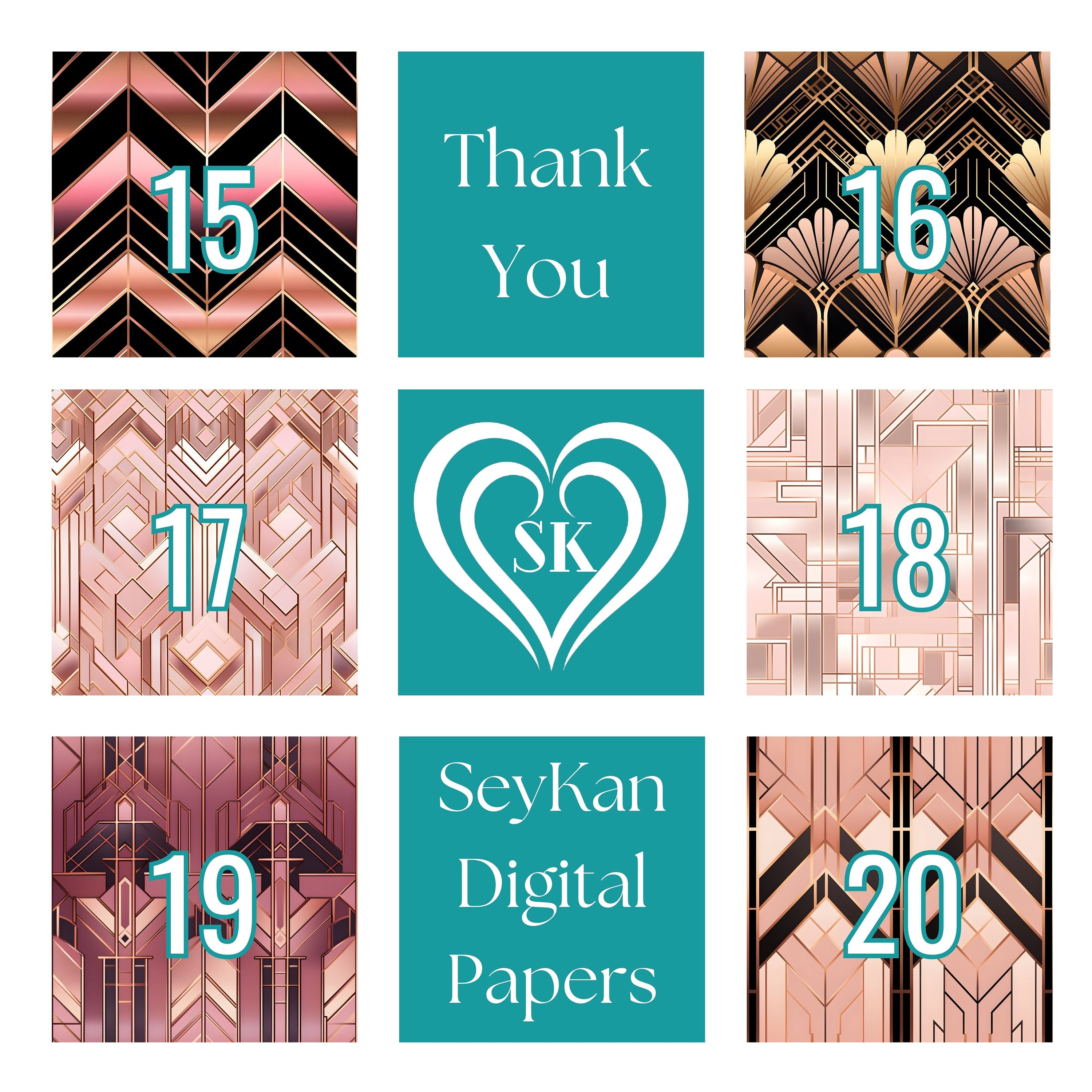 Rose Gold Art Deco DIGITAL PAPER Tiles Wallpaper Backgrounds Foil Paper ...