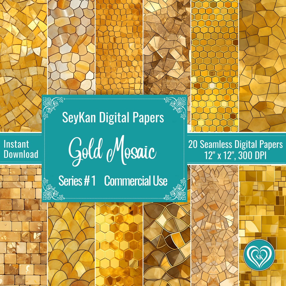 Gold Mosaic DIGITAL PAPER Golden Mosaic Background Seamless Repeat ...