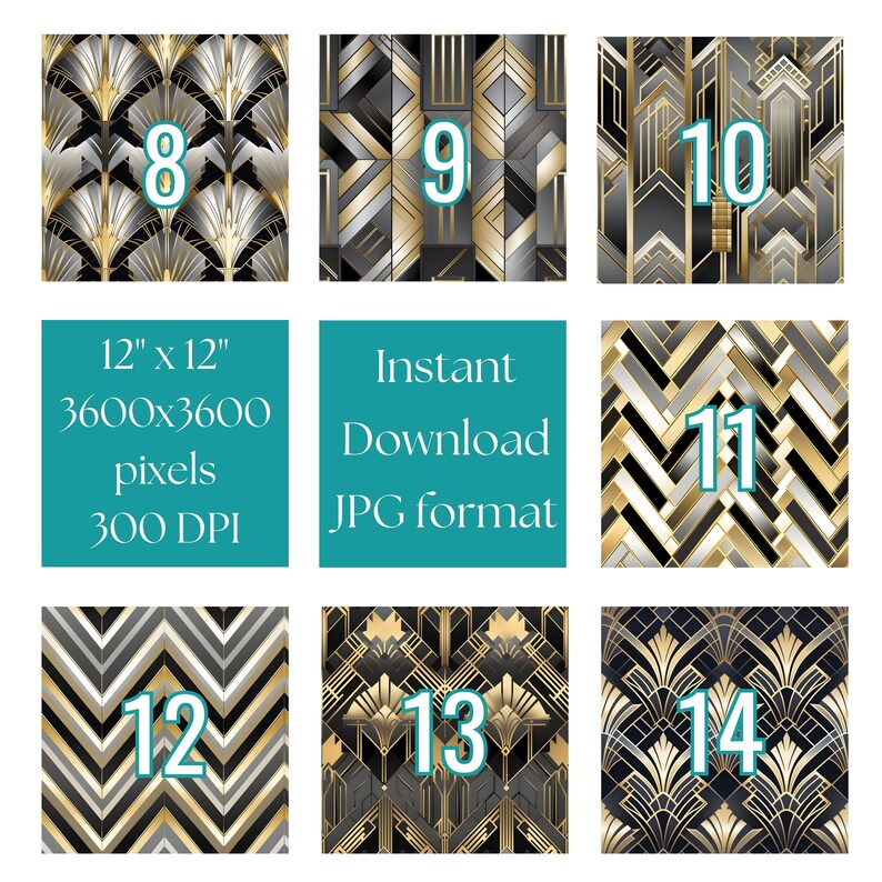 Silver Gold Art Deco DIGITAL PAPER Tiles Wallpaper Backgrounds Foil ...