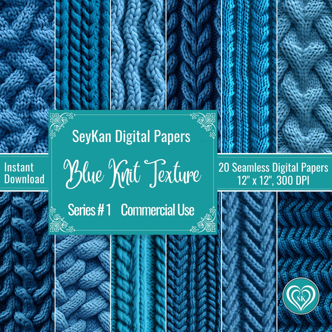 Blue Knit Texture DIGITAL PAPER Knitted Wool Sweater Jumper Background ...
