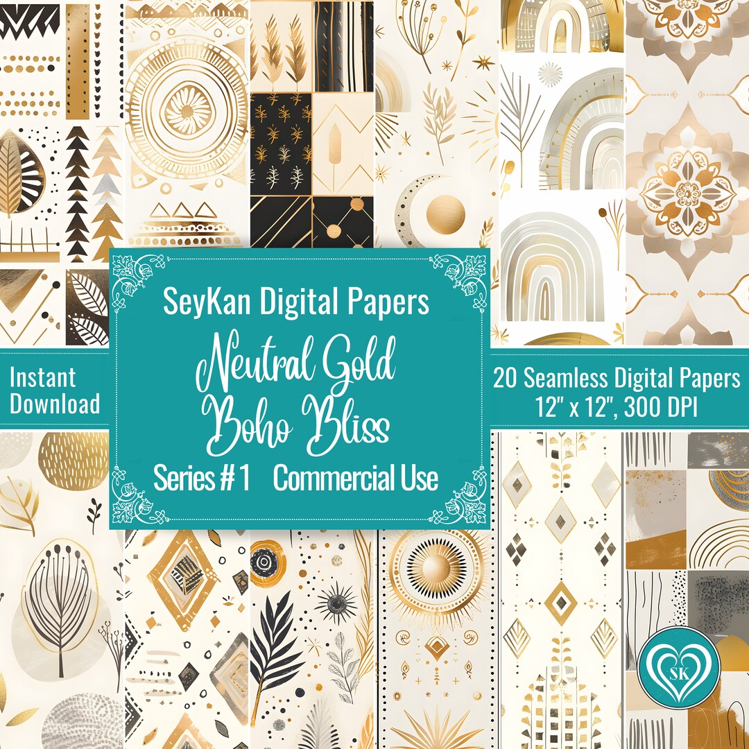 Neutral Gold Boho Bliss DIGITAL PAPER 70s 60s Retro Vibe Pretty ...