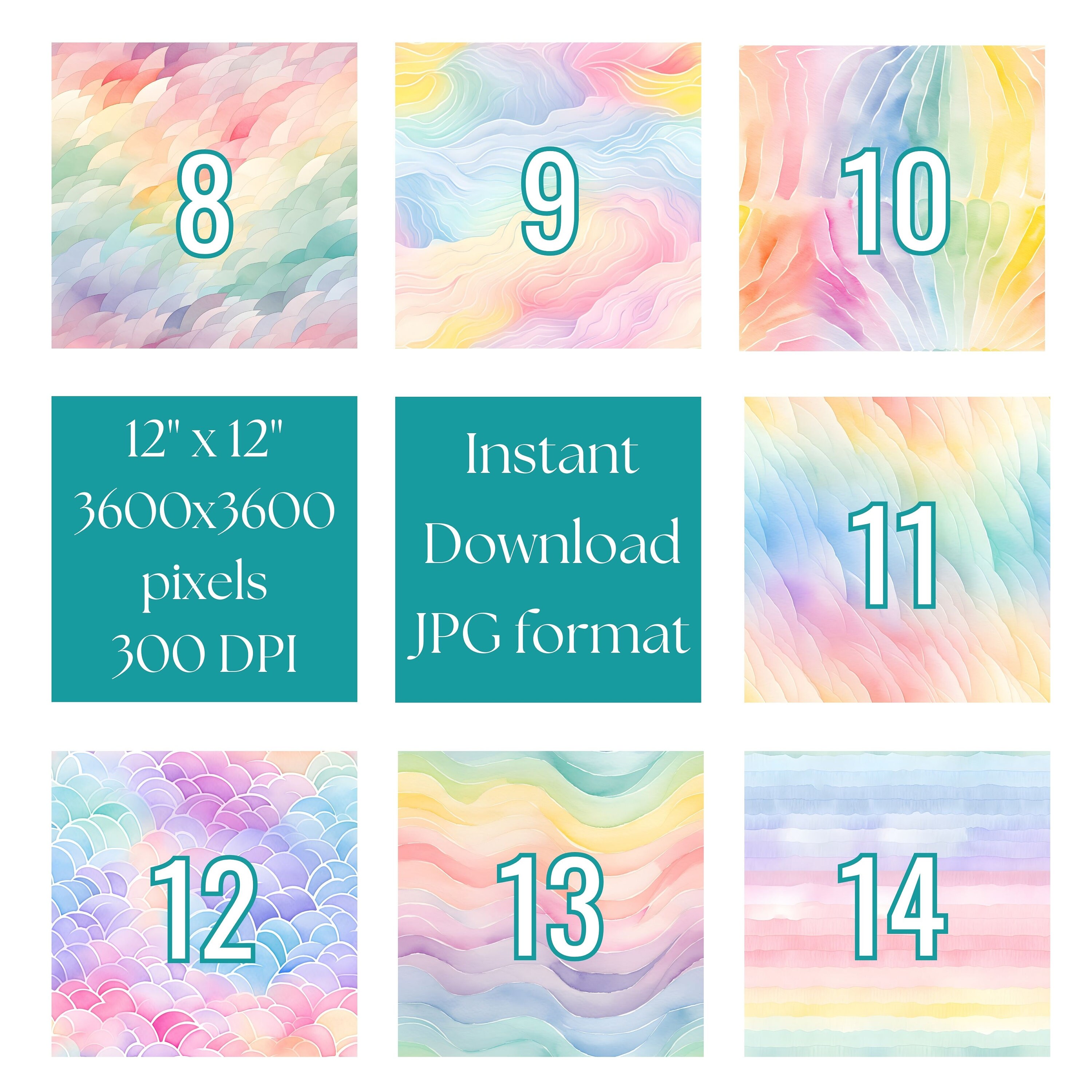 Pastel Rainbow Watercolor DIGITAL PAPER Ombre Marbling Clouds Texture ...