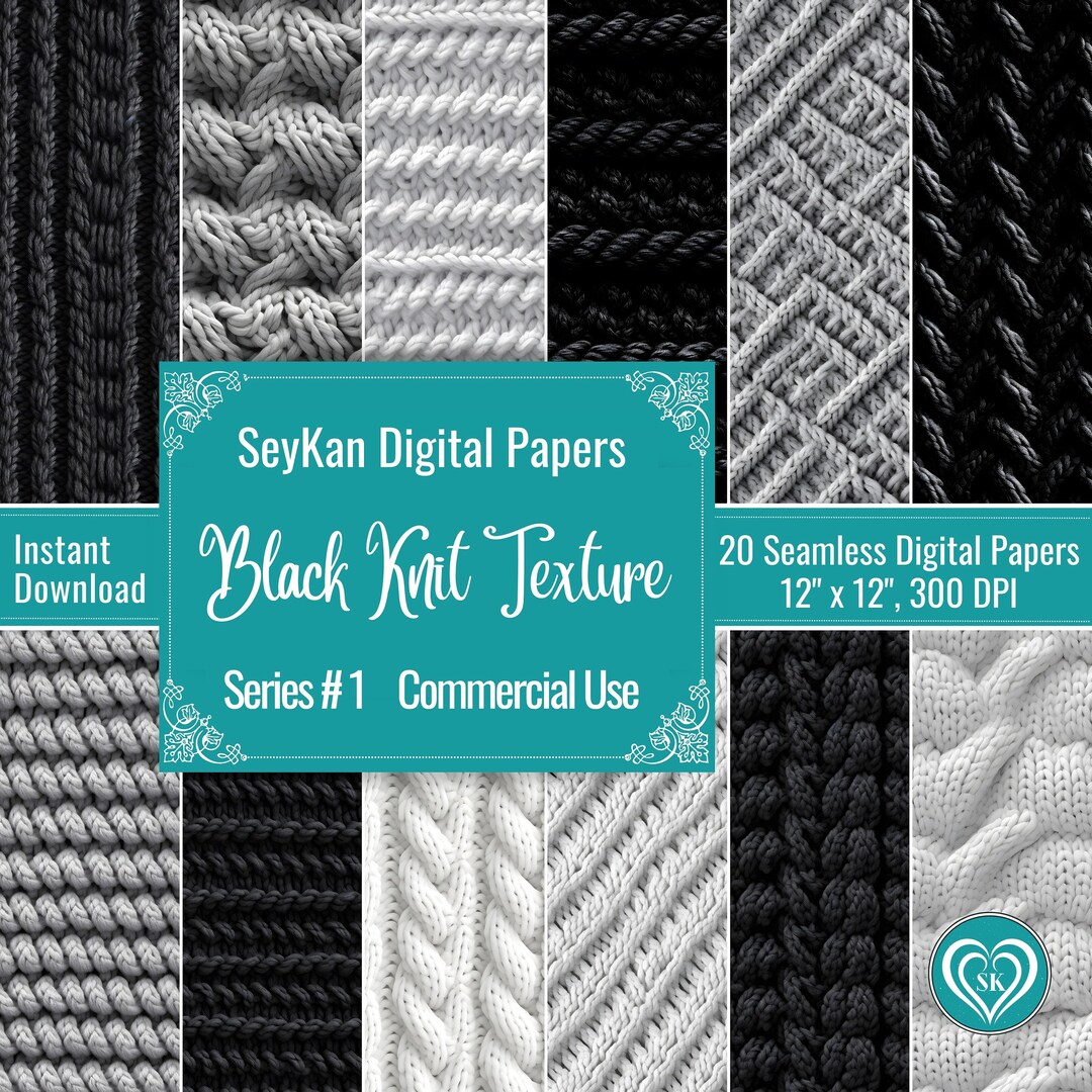 Black, Grey & White Knit Texture DIGITAL PAPER Knitted Wool Sweater ...