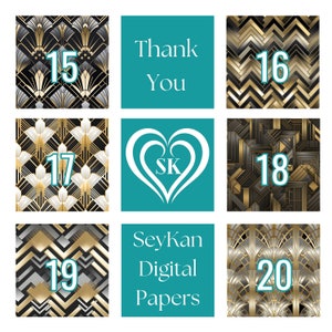 Silver Gold Art Deco DIGITAL PAPER Tiles Wallpaper Backgrounds Foil ...