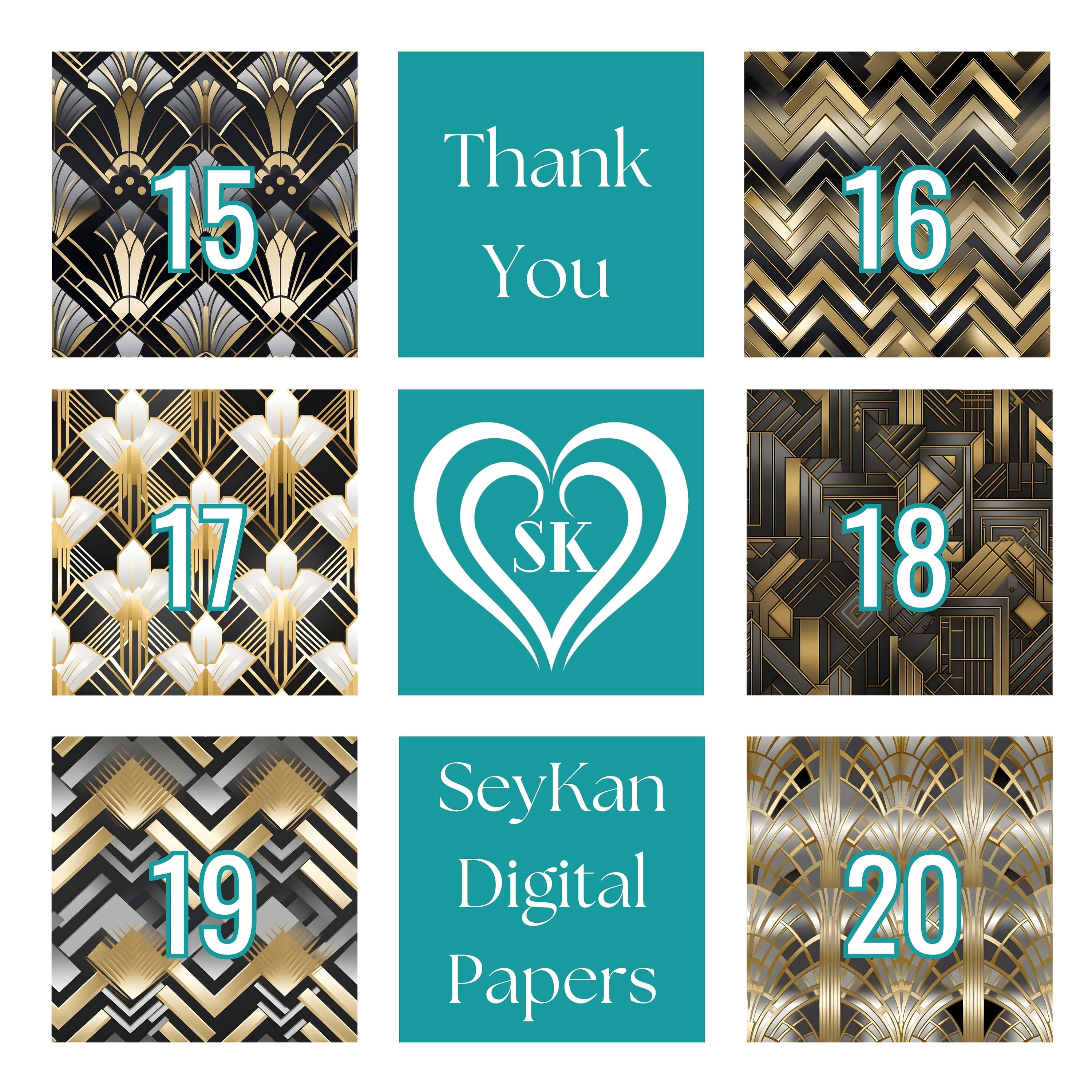 Silver Gold Art Deco DIGITAL PAPER Tiles Wallpaper Backgrounds Foil ...