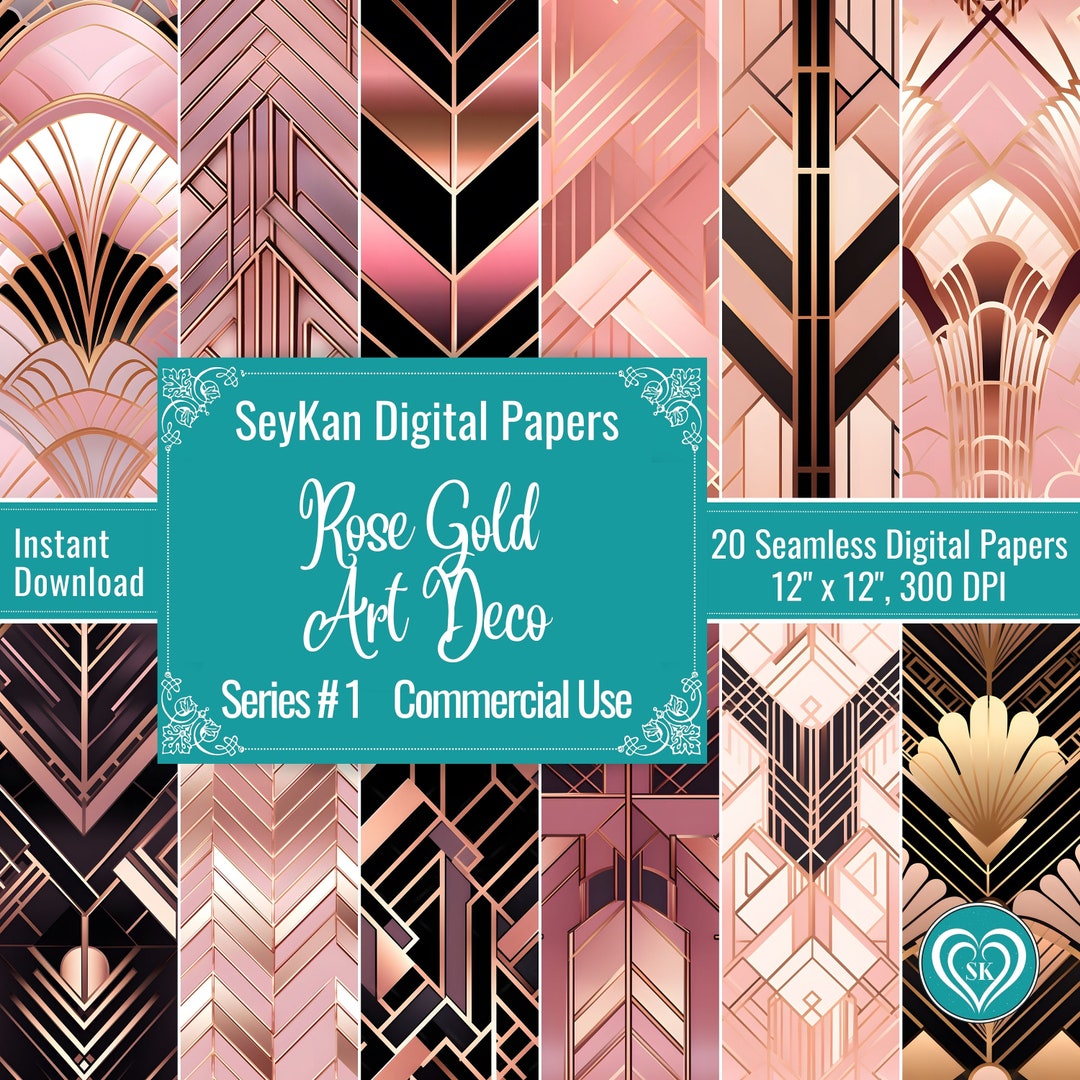 Rose Gold Art Deco DIGITAL PAPER Tiles Wallpaper Backgrounds Foil Paper ...