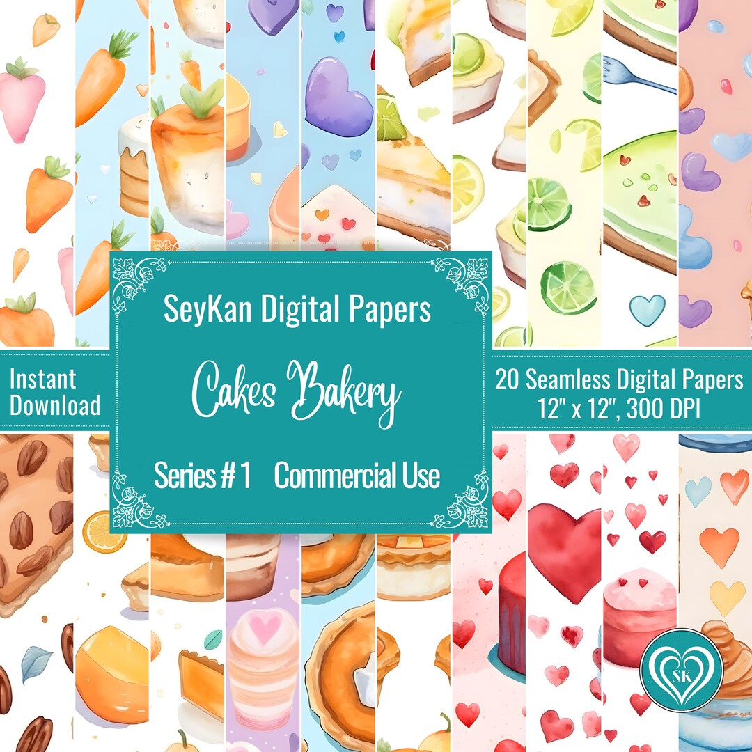 Cakes Bakery Seamless DIGITAL PAPER Cheesecake Pumpkin Pie Carrot Cake ...