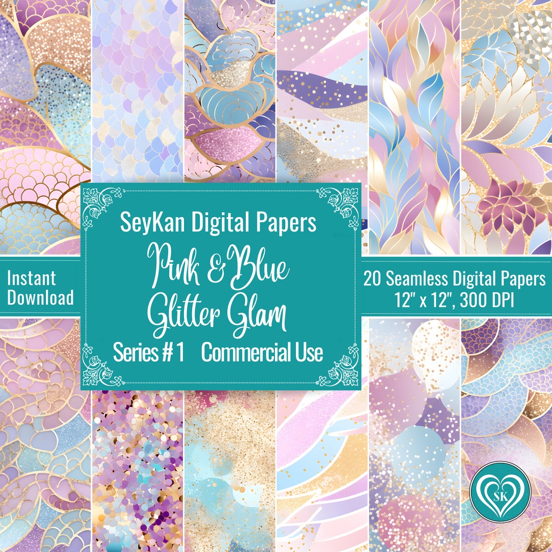 Pink & Blue Glitter Glam DIGITAL PAPER Luxury Sparkle Shiny Foil ...