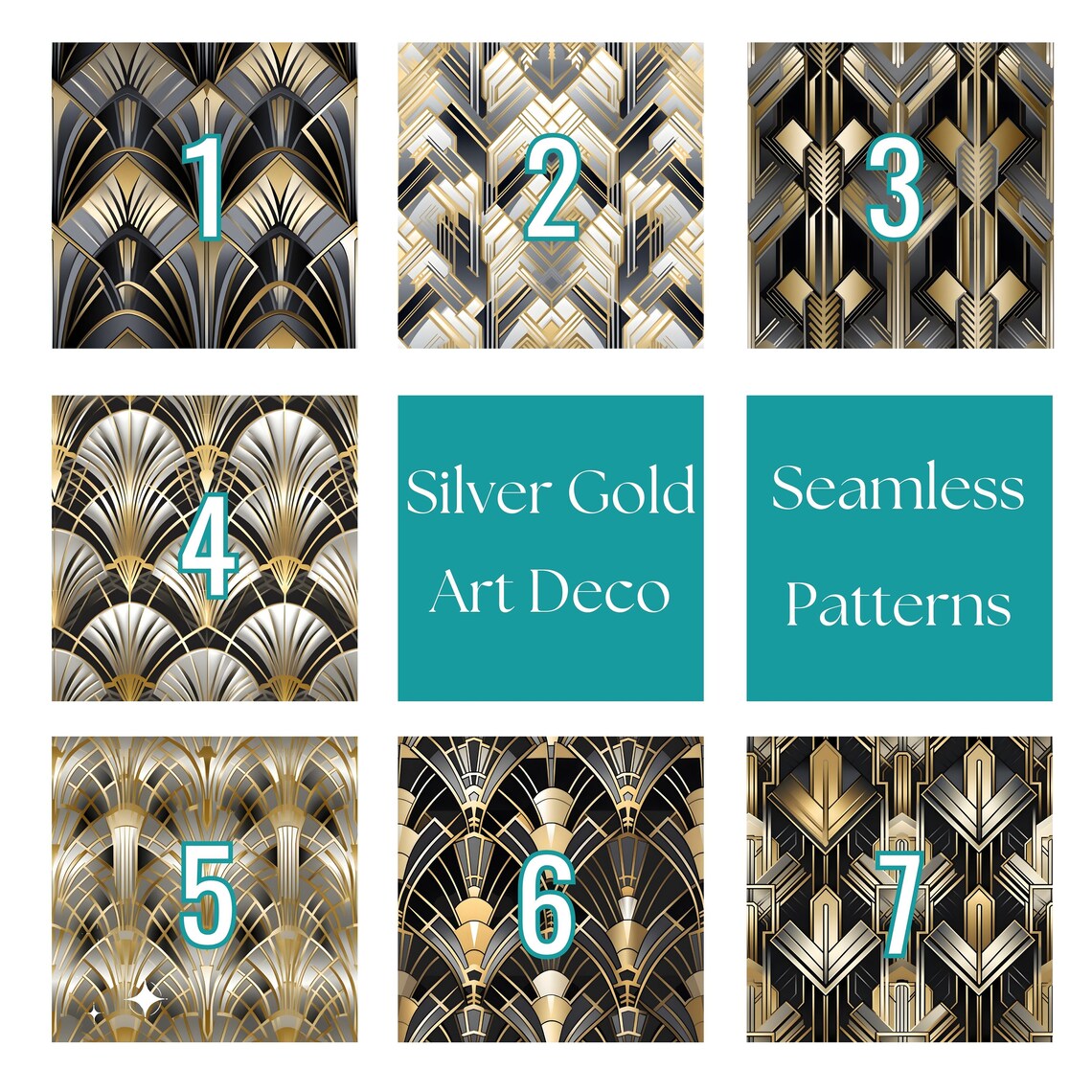 Silver Gold Art Deco DIGITAL PAPER Tiles Wallpaper Backgrounds Foil ...