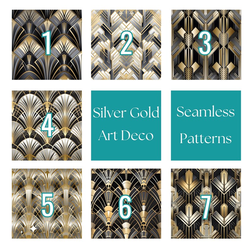 Silver Gold Art Deco DIGITAL PAPER Tiles Wallpaper Backgrounds Foil ...