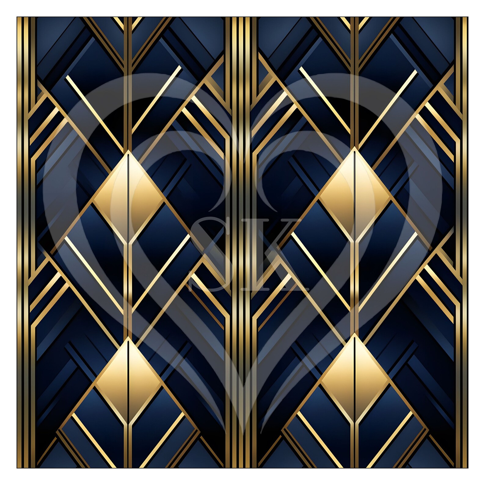 Navy Gold Art Deco DIGITAL PAPER Tiles Wallpaper Backgrounds Foil Paper ...