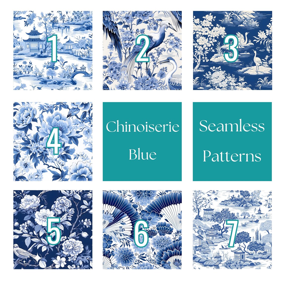 Chinoiserie Blue Seamless DIGITAL PAPER Chinese Asian Oriental Pattern ...