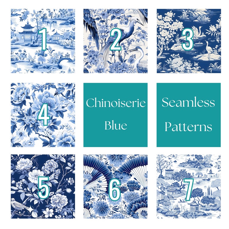 Chinoiserie Blue Seamless DIGITAL PAPER Chinese Asian Oriental Pattern ...