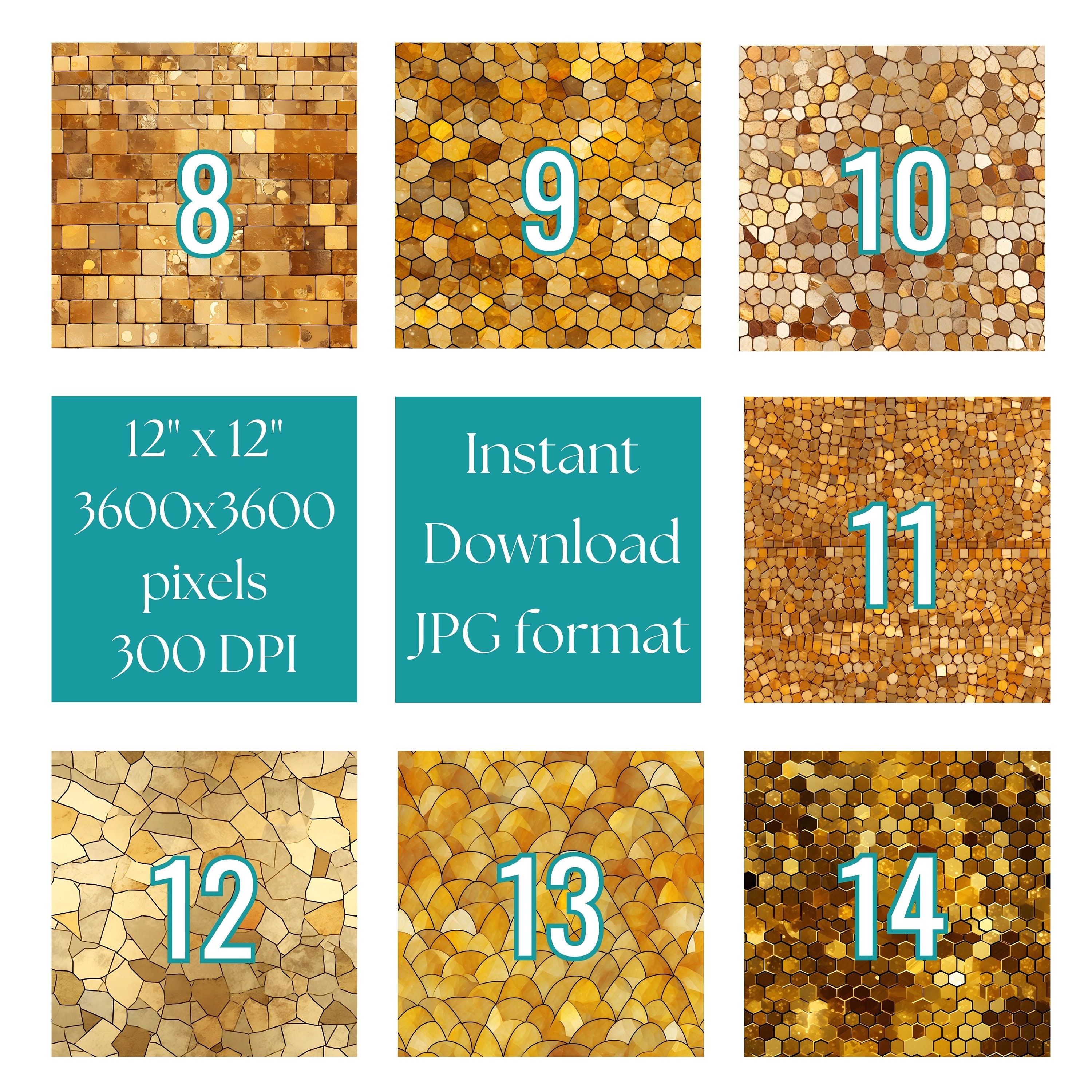 Gold Mosaic DIGITAL PAPER Golden Mosaic Background Seamless Repeat ...