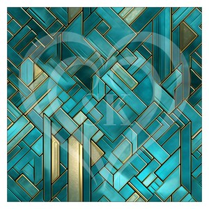 Teal Gold Art Deco DIGITAL PAPER Turquoise Tiles Wallpaper Backgrounds ...
