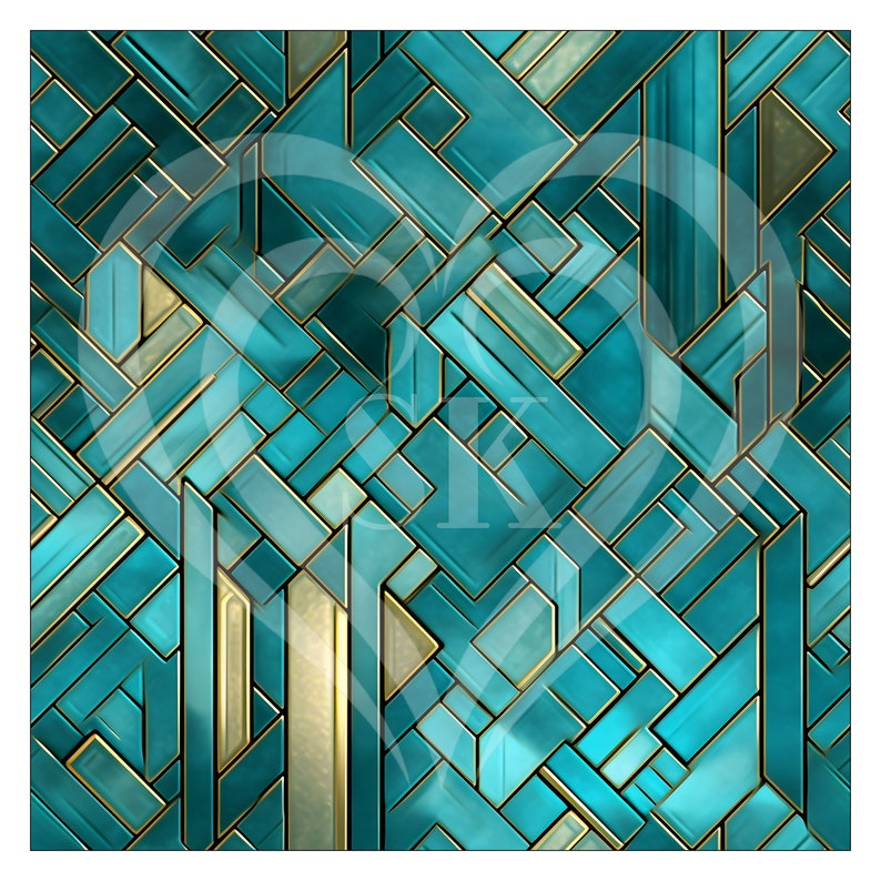 Teal Gold Art Deco DIGITAL PAPER Turquoise Tiles Wallpaper Backgrounds ...