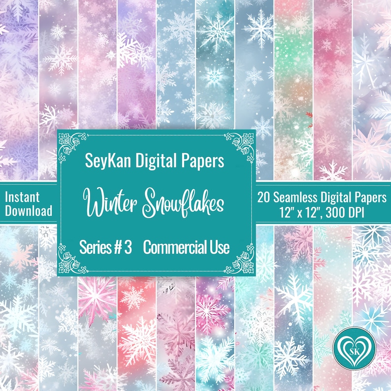 Winter Snowflakes DIGITAL PAPER | Enchanted Winter Snow Background ...