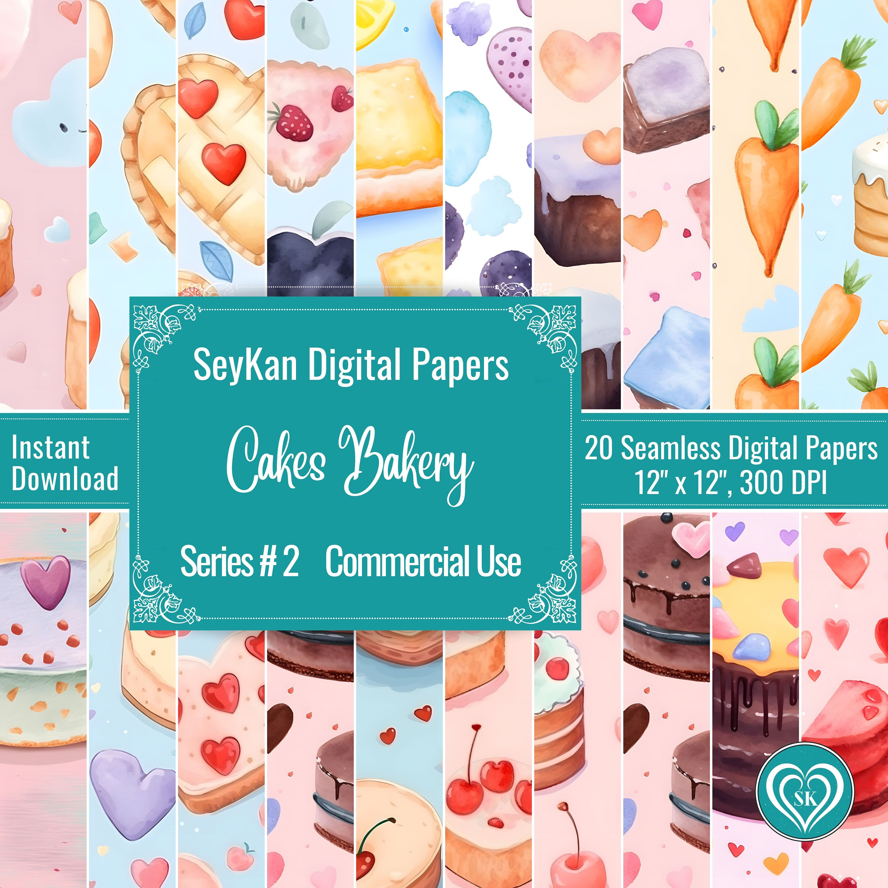 Bakery Cakes Seamless DIGITAL PAPER Cheesecake Chocolate Carrot Cake ...