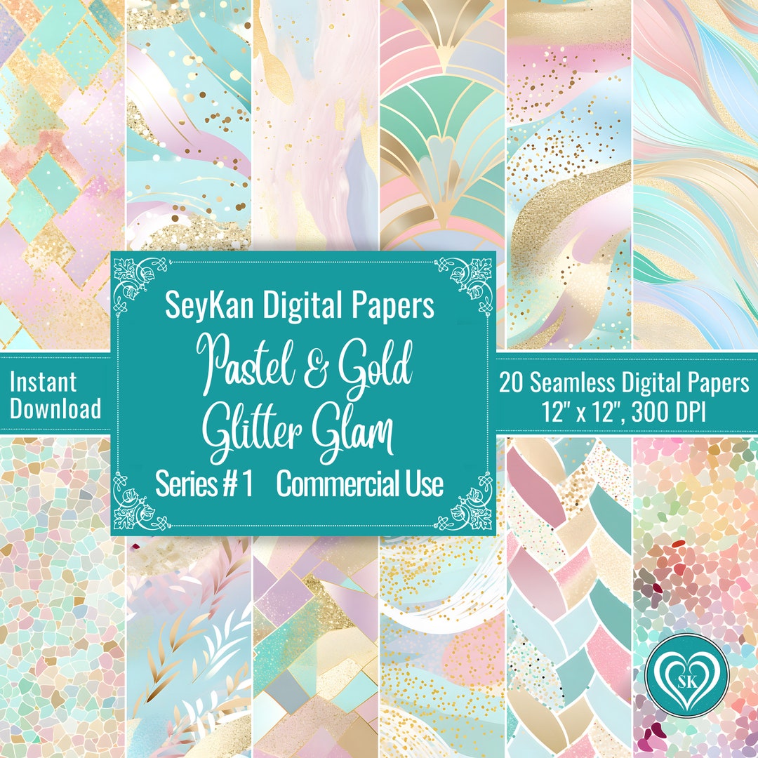 Pastel & Gold Glitter Glam DIGITAL PAPER Luxury Sparkle Shiny Foil ...