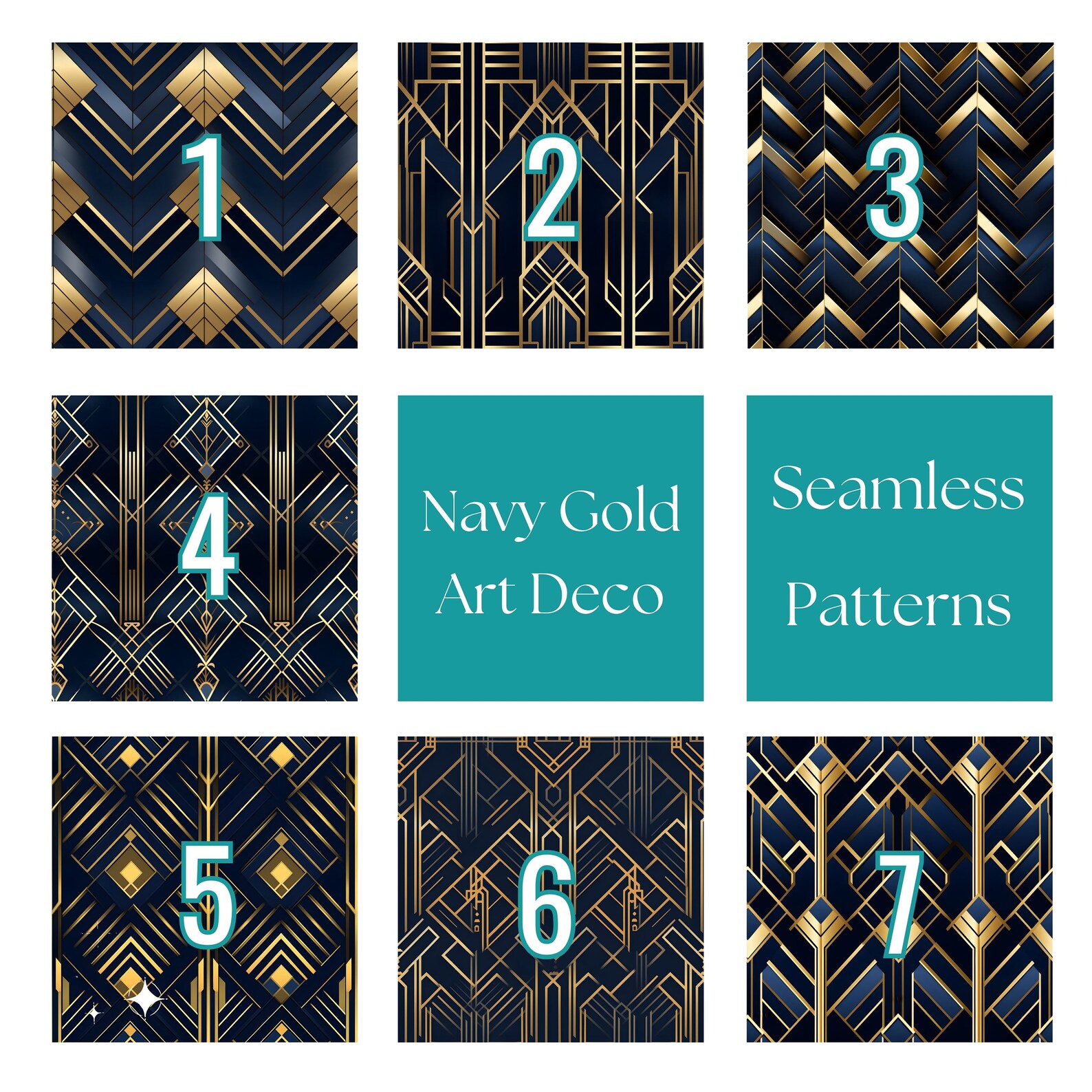 Navy Gold Art Deco DIGITAL PAPER Tiles Wallpaper Backgrounds Foil Paper ...